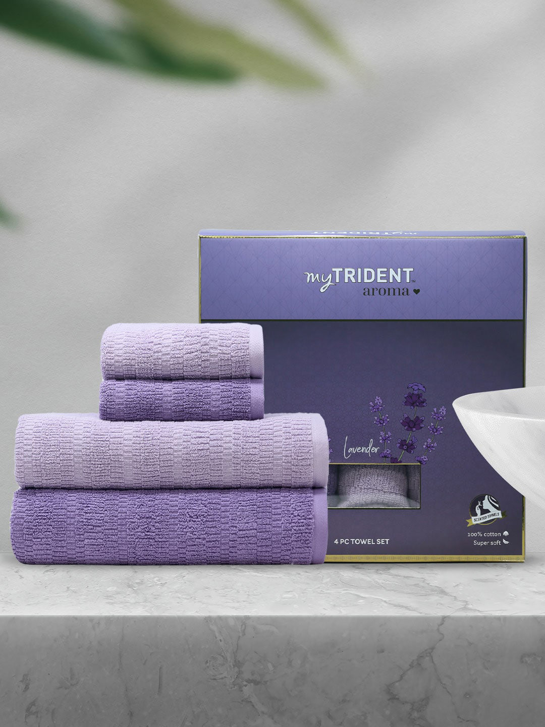 Buy MYTRIDENT Aroma Lavender Purple 4 Pieces 500 GSM Pure Cotton Towel ...
