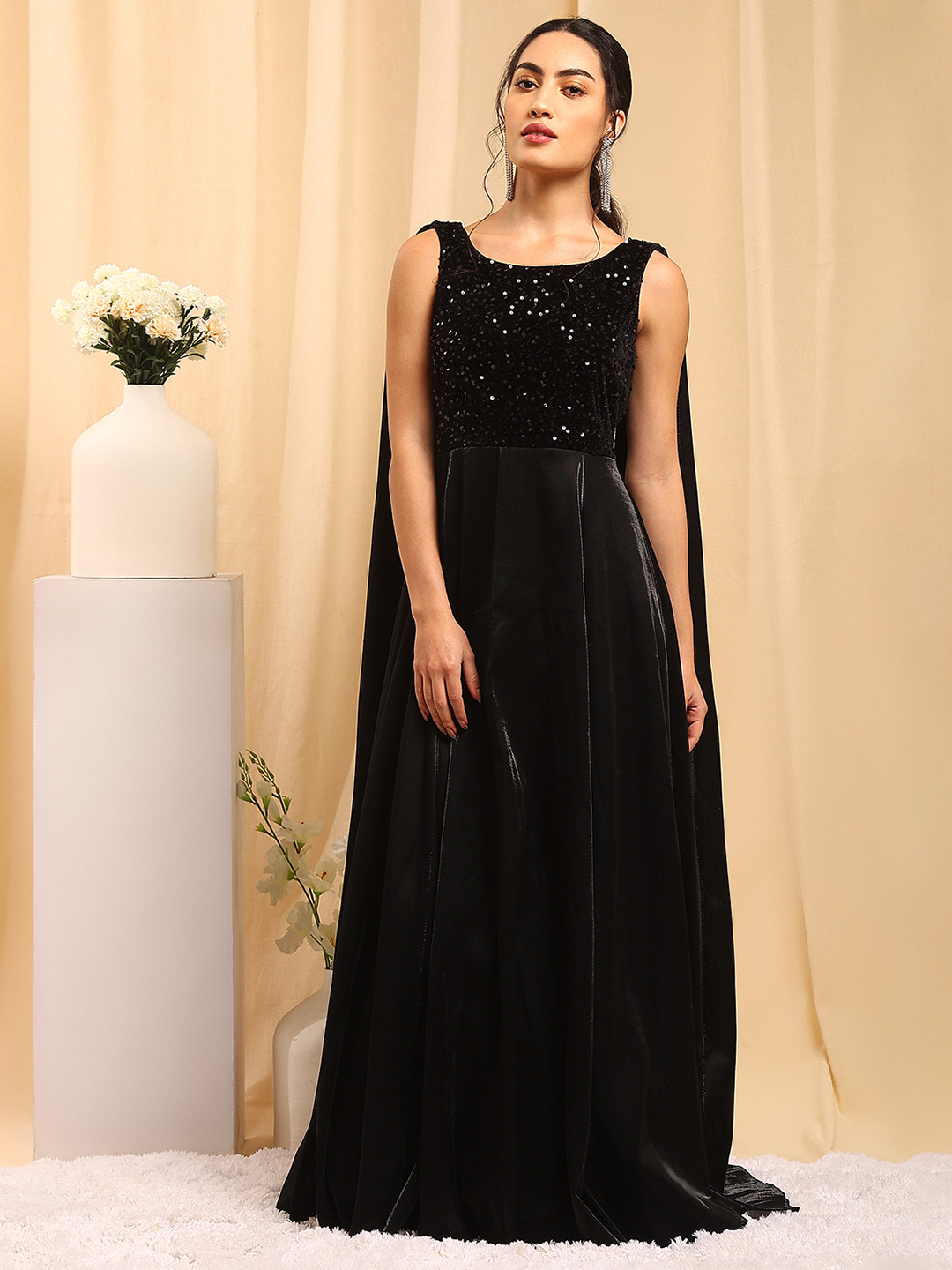 Buy TRENDY DIVVA Velvet Back Drape Gown With Sequins - Dresses for ...