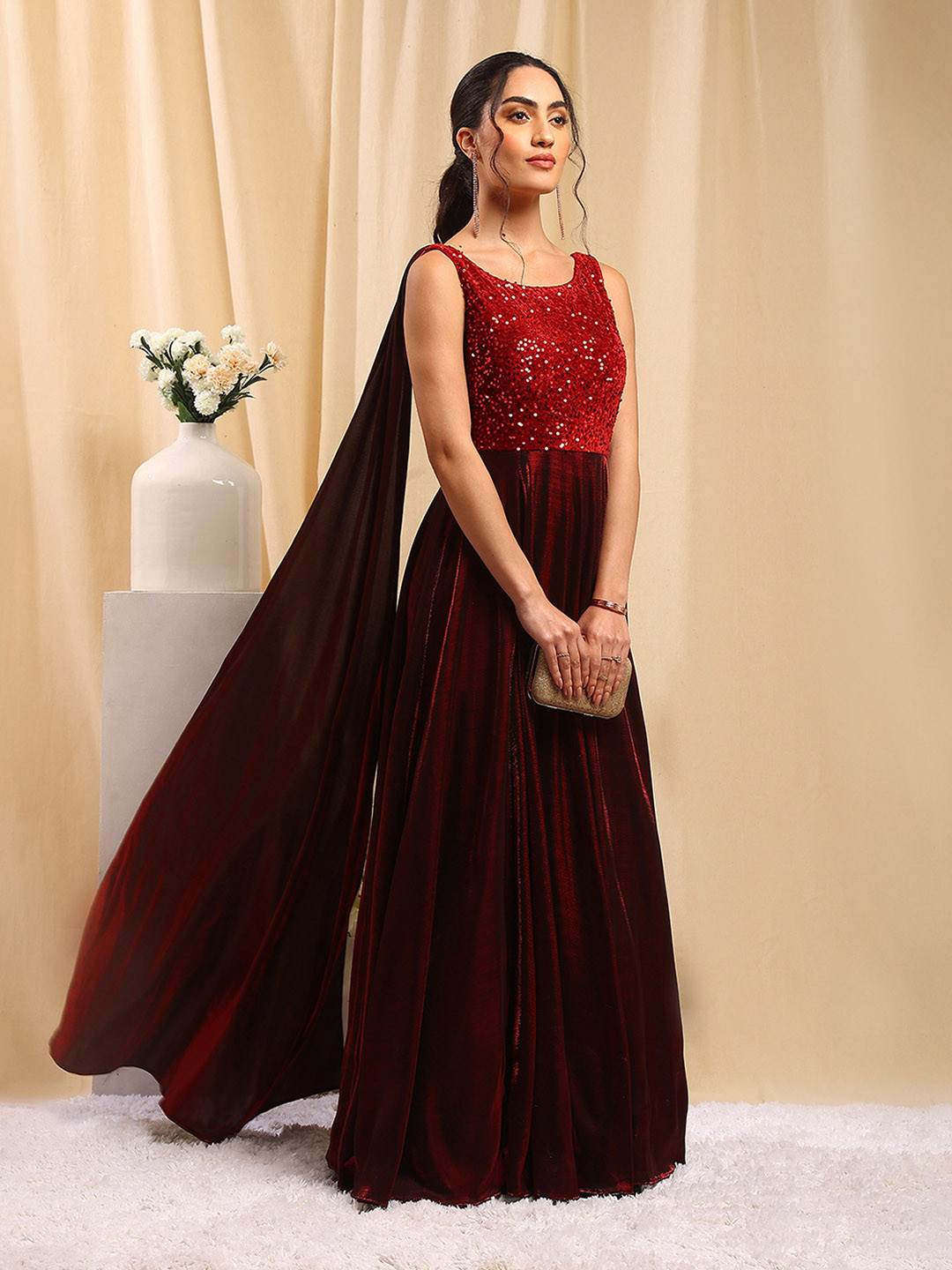 Buy TRENDY DIVVA Velvet Back Drape Gown With Sequins - Dresses for ...