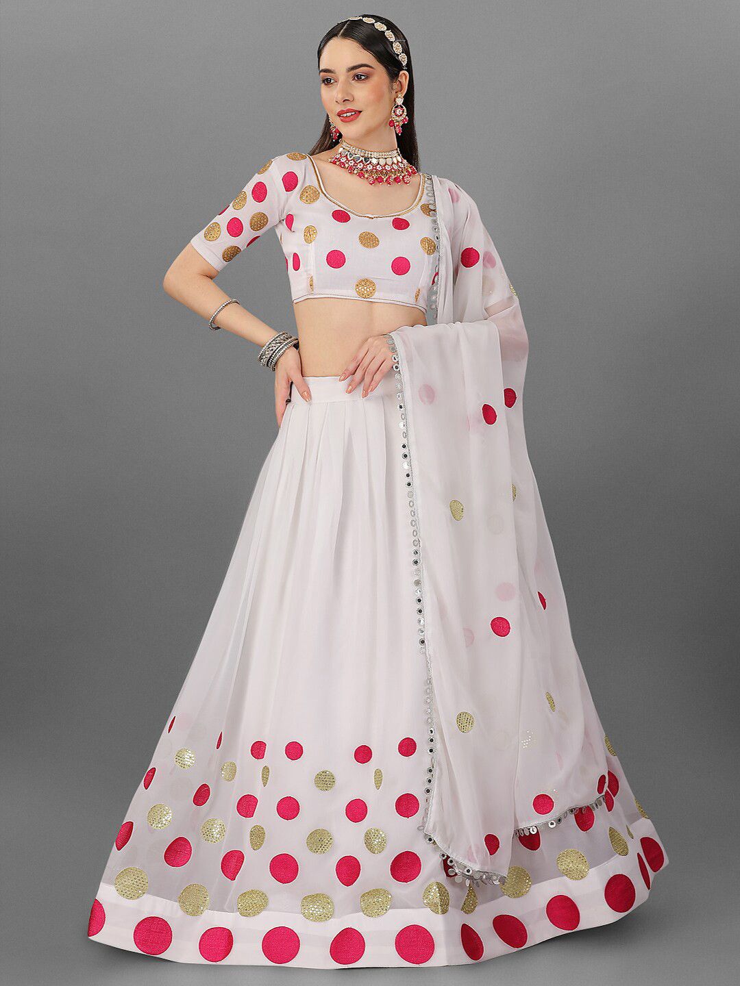 Buy Angroop Embroidered Sequinned Semi Stitched Lehenga & Unstitched ...