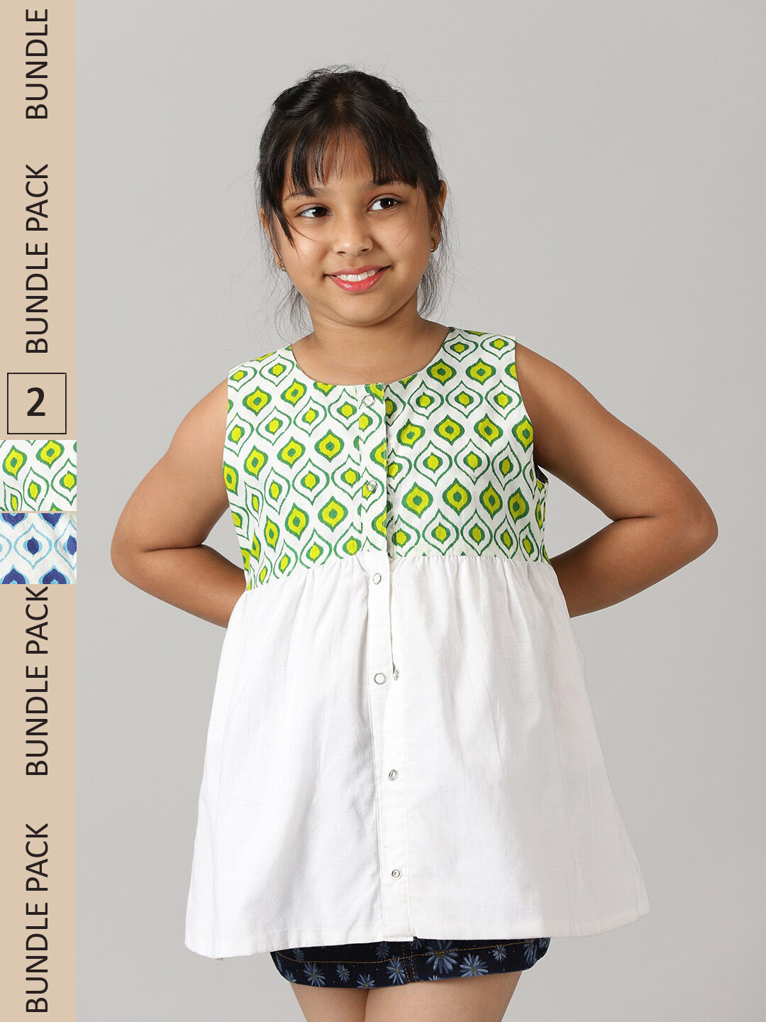 Buy KiddoPanti Girls Reversible Geometric Printed Pure Cotton A Line ...