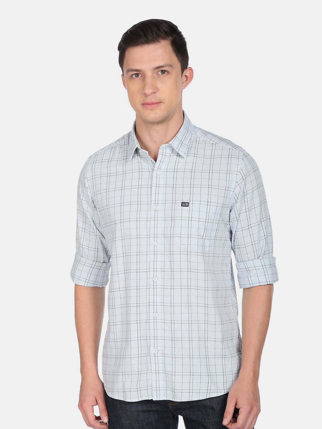 Buy Arrow Sport Slim Fit Grid Tattersall Checked Twill Weave Casual ...