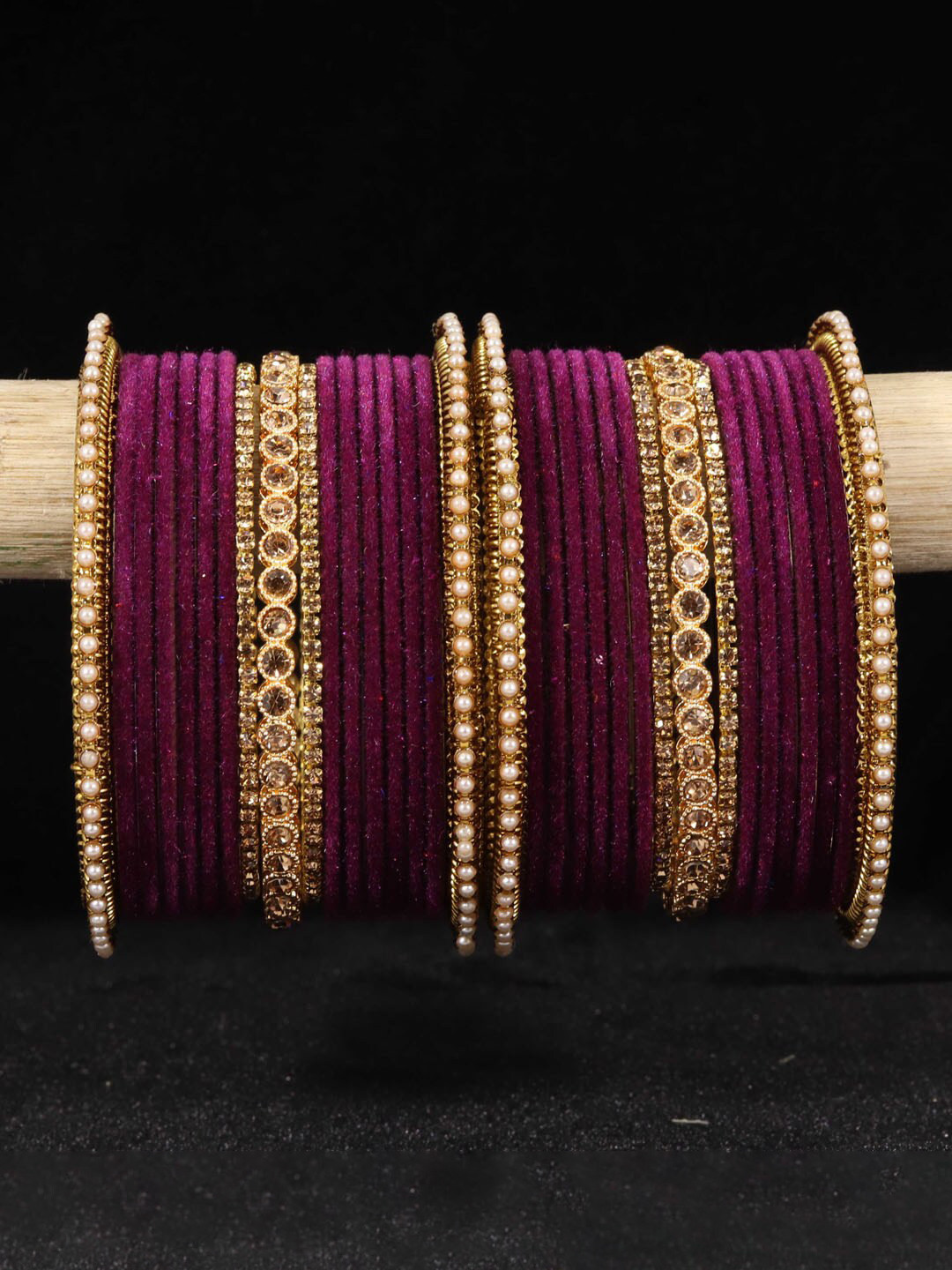 Buy NMII Set Of 34 Artificial Stones Studded & Velvet Bangles - Bangle ...