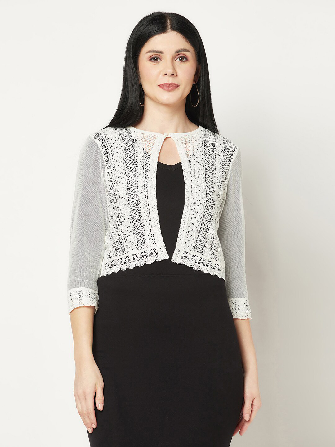 Buy Espresso Sheer Lace Button Shrug - Shrug for Women 22254662 | Myntra