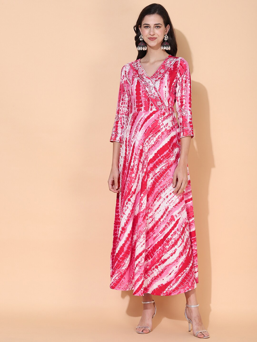 Buy Fashor Tie And Dye Embroidered Wrap Maxi Ethnic Dress Ethnic