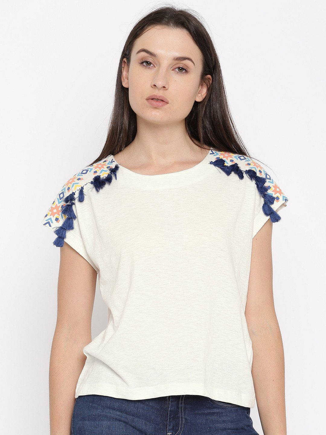 Buy Flying Machine Women White Printed Round Neck T Shirt - Tshirts for ...