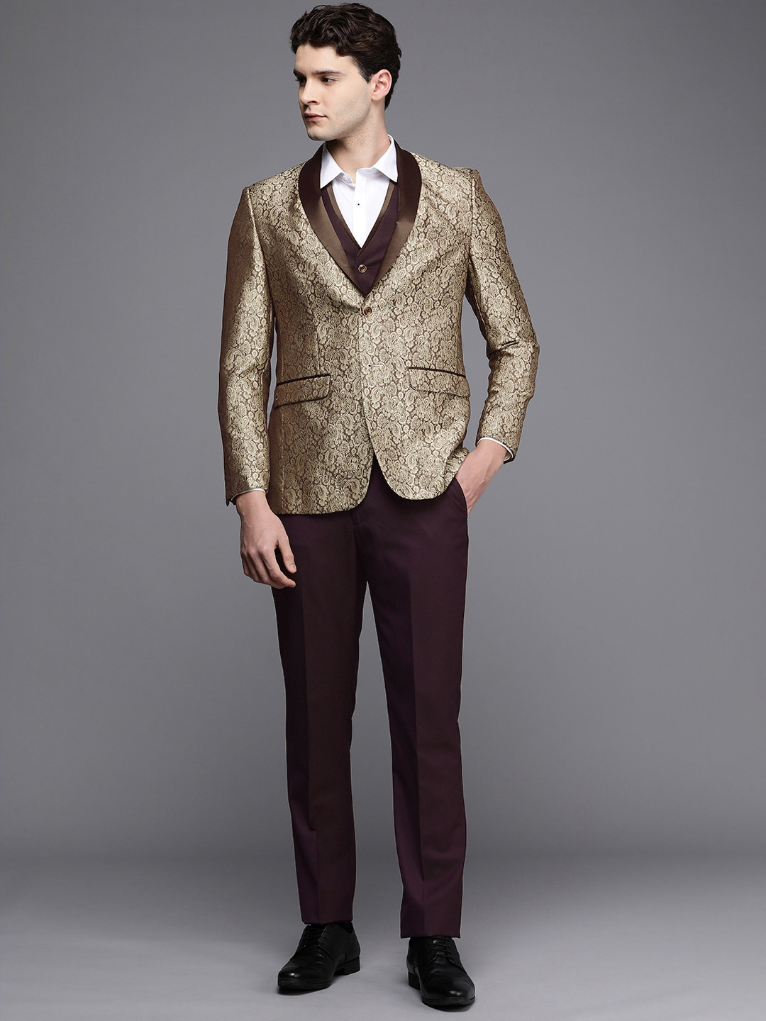 Buy Louis Philippe Self Design Single Breasted Formal 3 Piece Suit ...