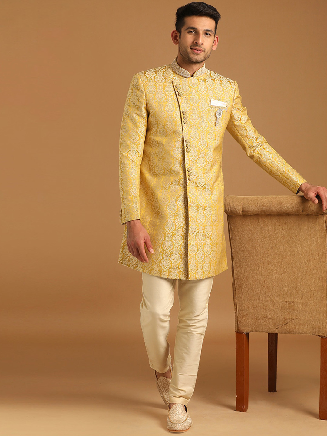 Buy Manyavar Woven Design Straight Brocade Sherwani Set - Sherwani for ...