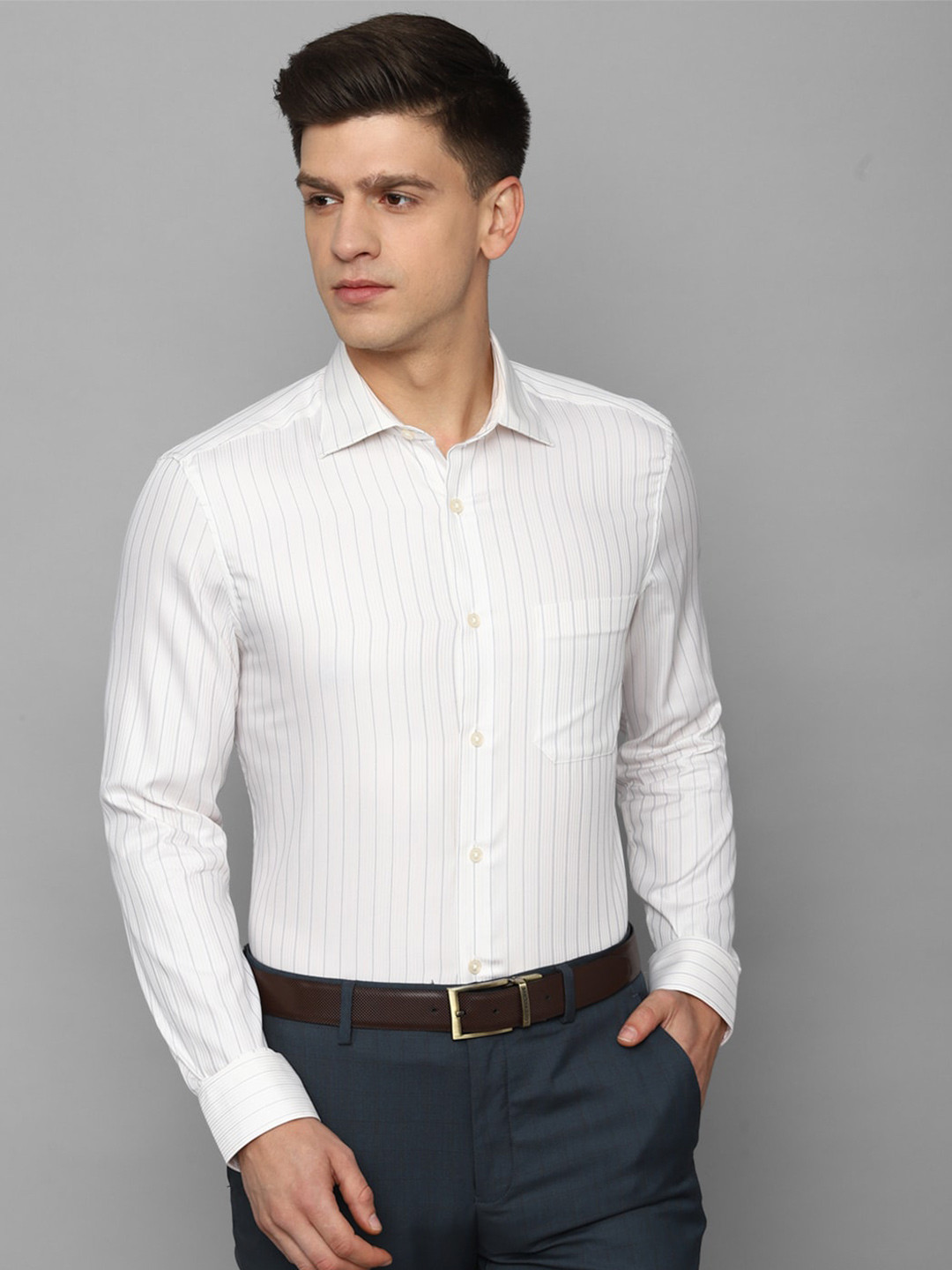 Buy Louis Philippe Striped Regular Fit Pure Cotton Formal Shirt ...