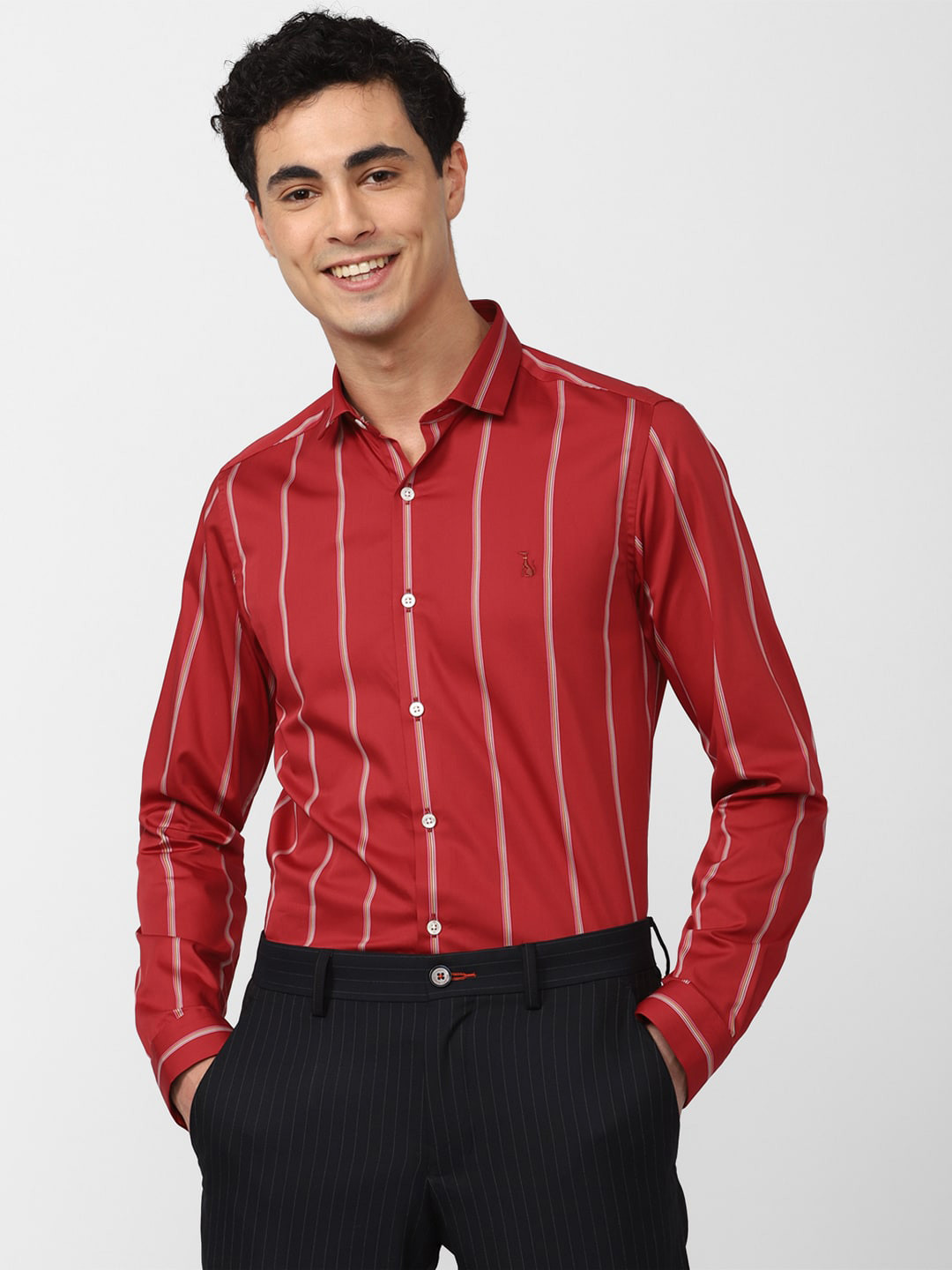 Buy SIMON CARTER LONDON Slim Fit Opaque Striped Pure Cotton Casual ...