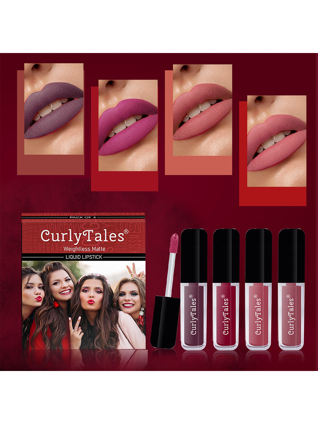 Buy CurlyTales Set Of 4 Weightless Matte Liquid Lipsticks 3 Ml Each ...