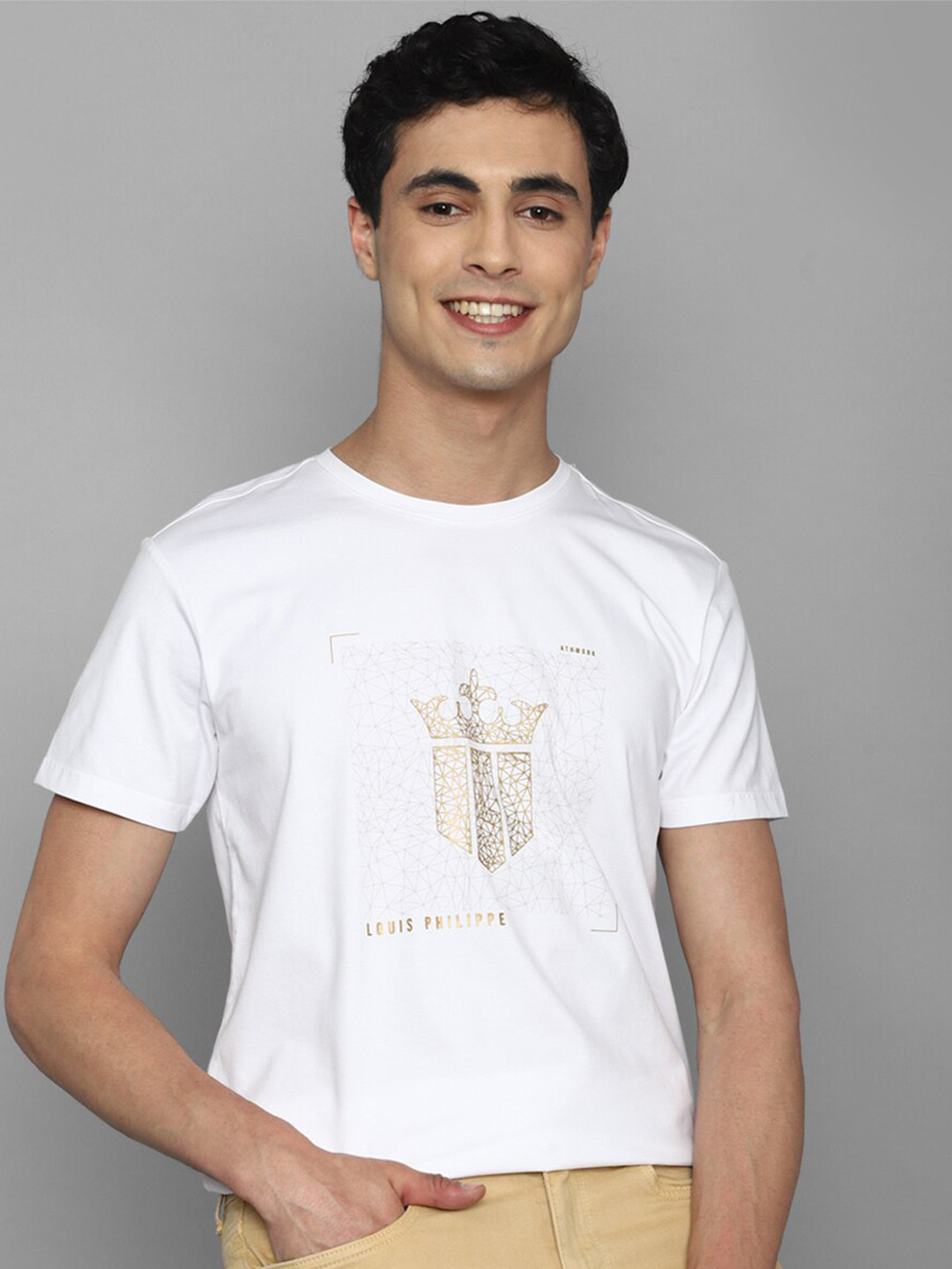 Buy Louis Philippe Sport Typography Printed Round Neck Pure Cotton Slim ...