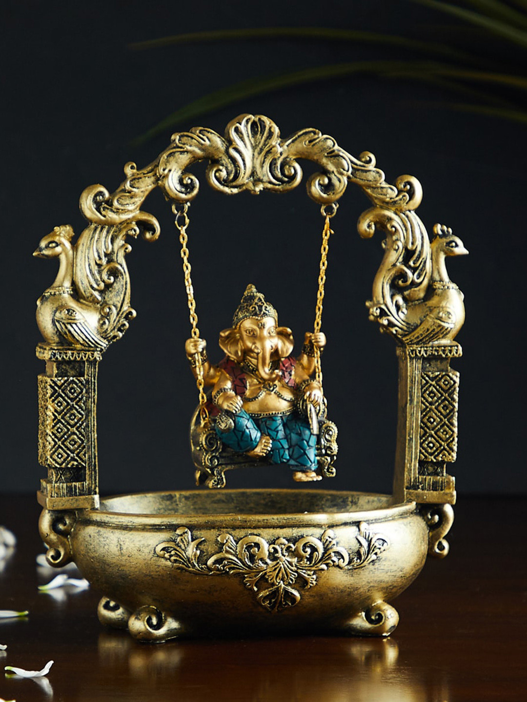 Buy Home Centre Alpana Gold Toned Textured Ganesha On Swing Showpiece ...