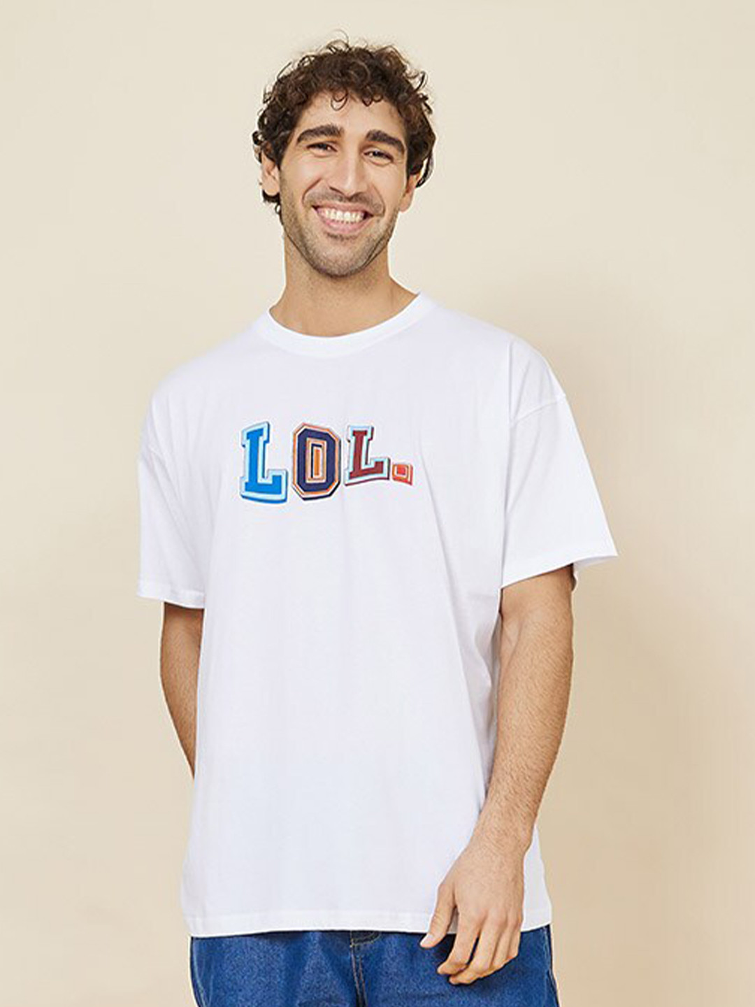 Buy Styli White LOL Slogan Print Oversized Cotton T Shirt - Tshirts for ...
