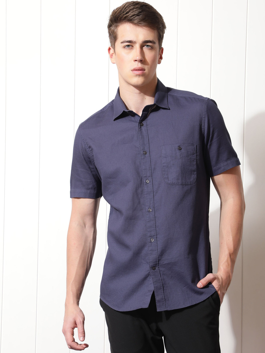 Buy RARE RABBIT Men Affle Spread Collar Cotton Slim Fit Shirt - Shirts ...