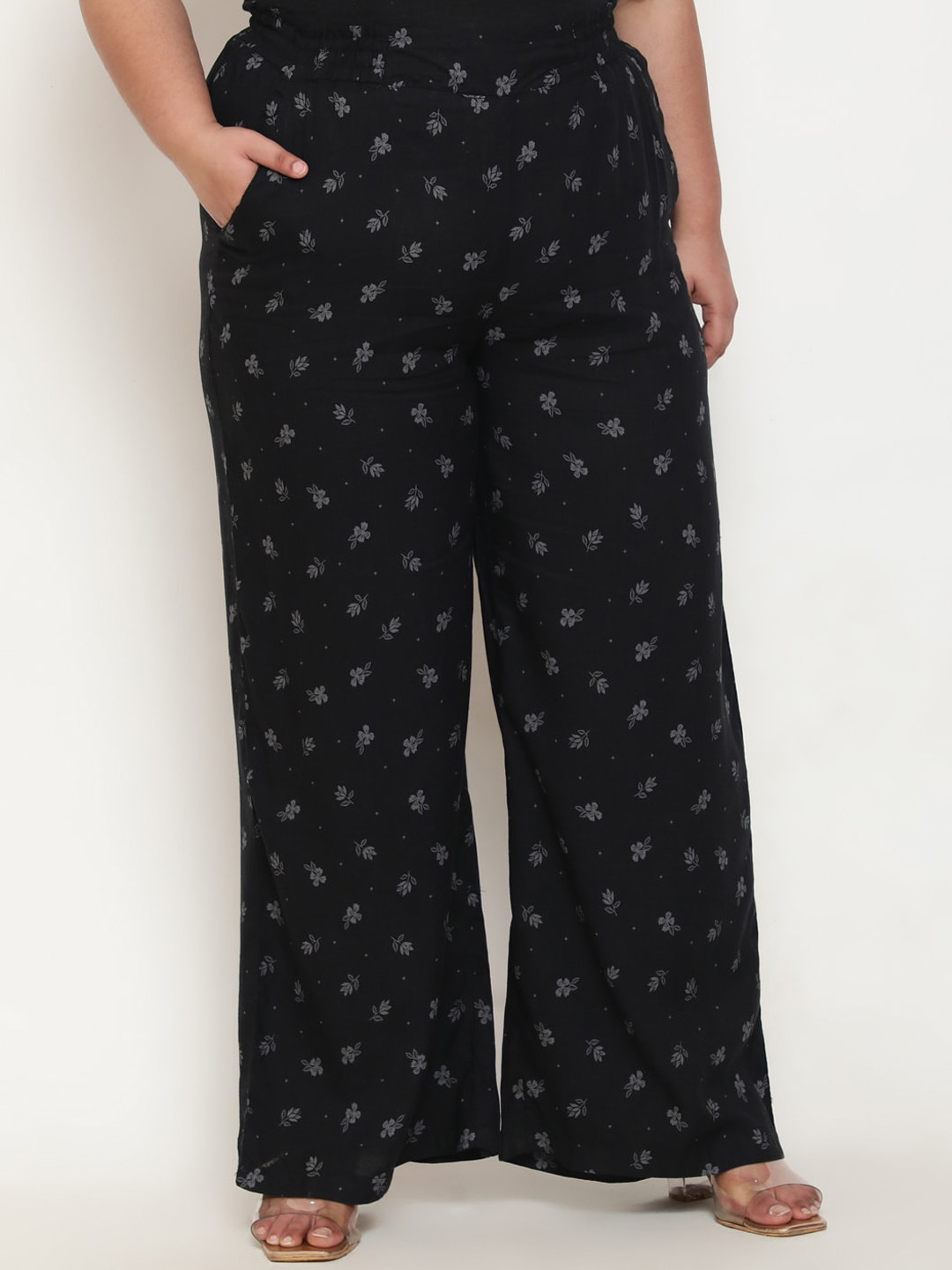 Buy Amydus Women Plus Size Printed Straight Fit High Rise Cotton Linen ...