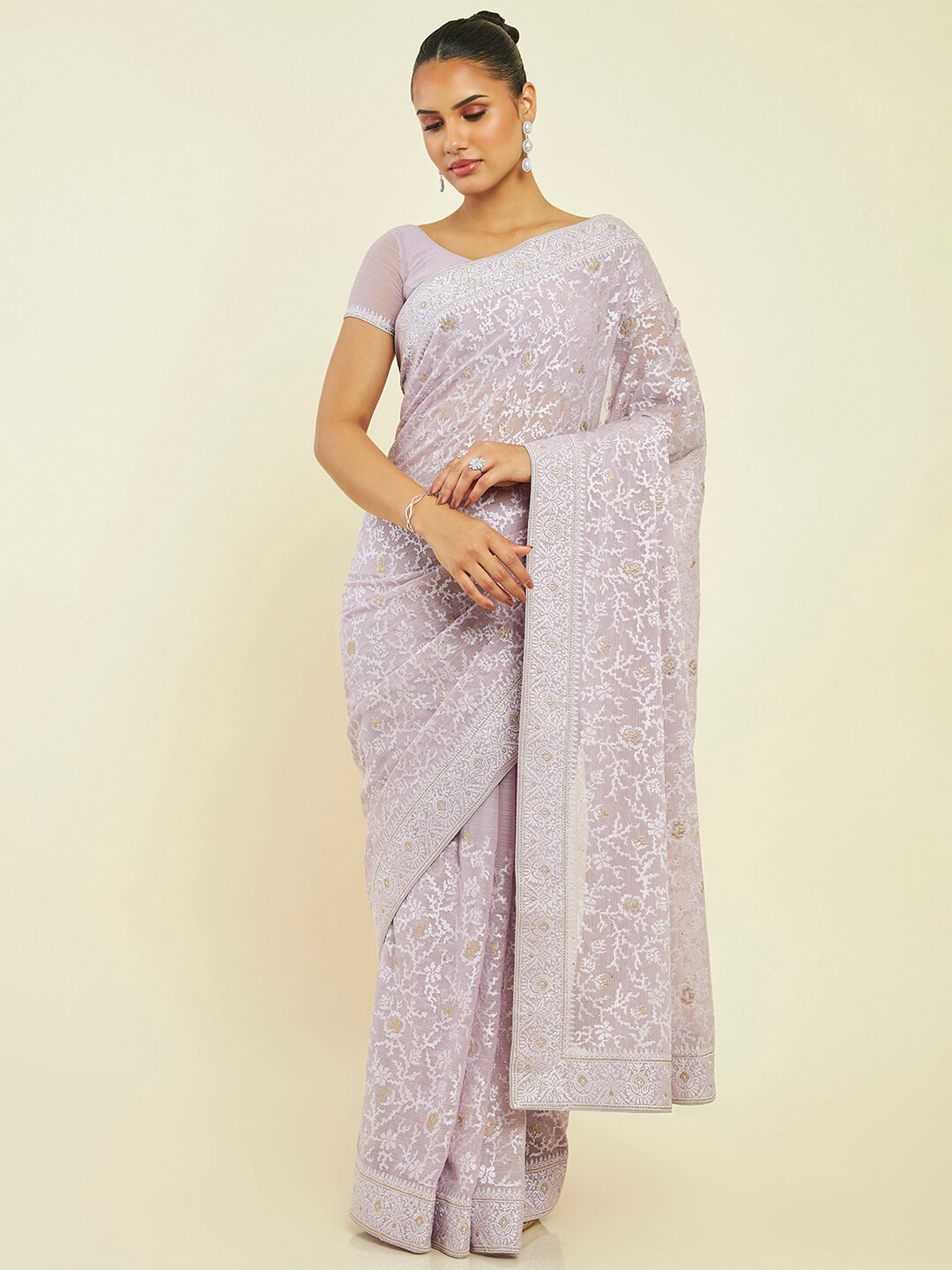 Buy Soch Floral Embroidered Pure Chiffon Saree - Sarees for Women ...