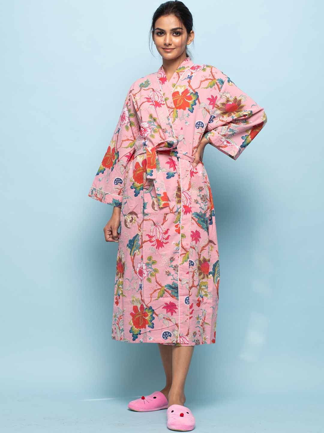 Buy SANSKRUTIHOMES Women Printed Calf Length Cotton Robe - Robe for ...