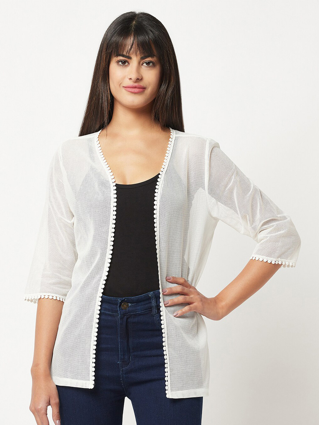 Buy Espresso Women Sheer Mesh Open Front Shrug - Shrug for Women ...