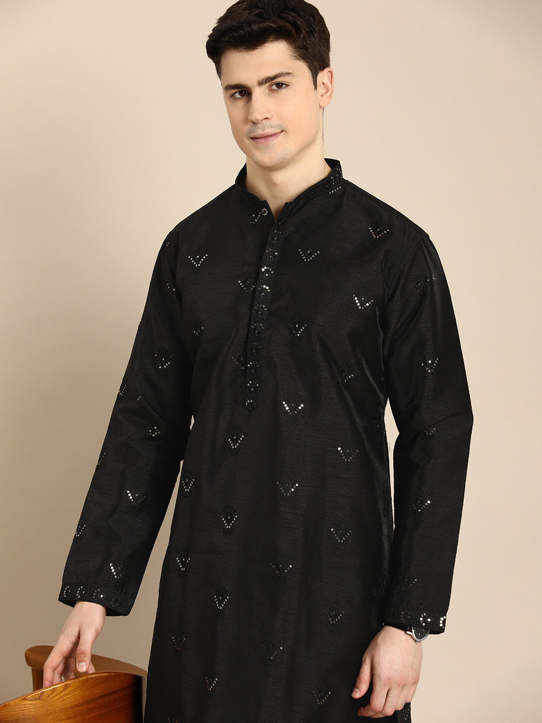 Buy Anouk Men Ethnic Motifs Embroidered Sequinned Jacquard Kurta ...