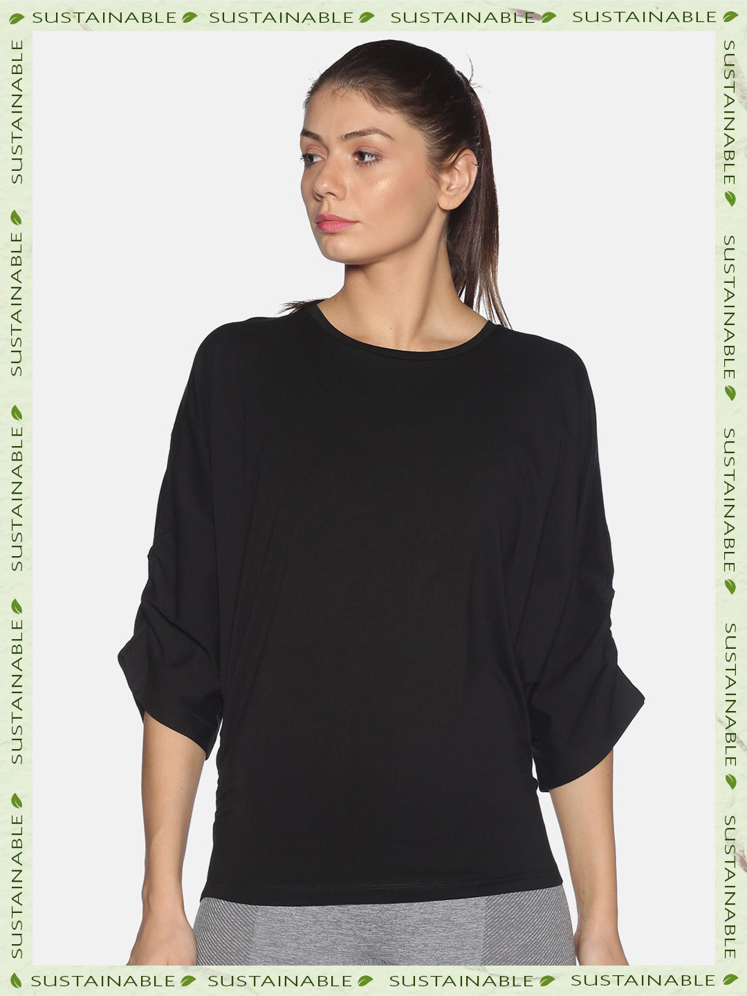 Buy HERE&NOW Extended Sleeves Ruched Detail Cotton Top - Tops for Women ...