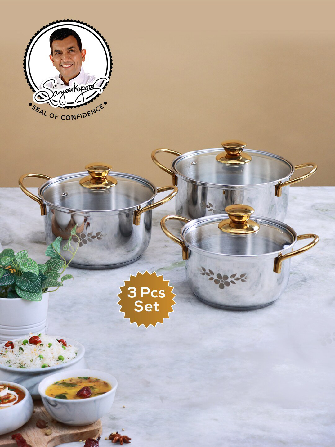 Buy Wonderchef Nigella Tri Ply 3 Pcs Gold Toned Stanton Stainless Steel ...