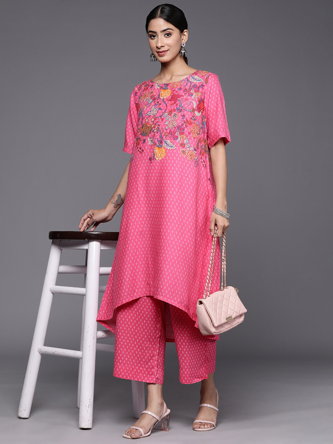 Buy Biba Ethnic Motifs Printed High Low Kurta With Palazzos - Kurta ...