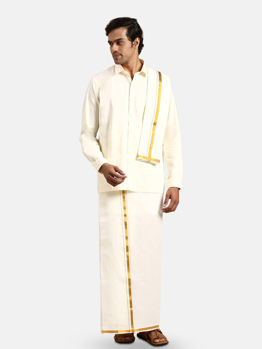 Buy Ramraj Men Cotton Shirt With Veshti And Towel Set - Clothing Set ...