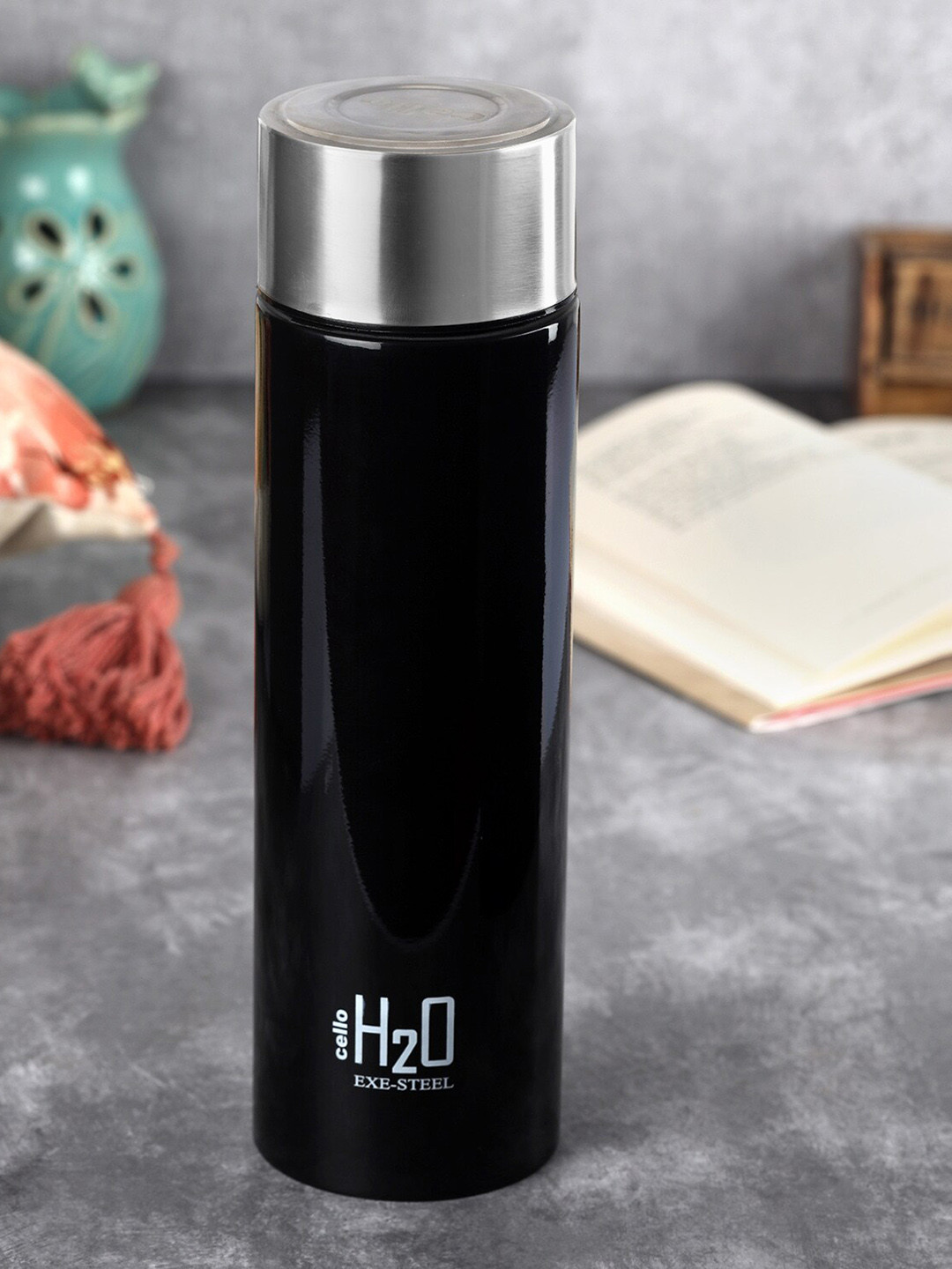 Buy Cello H2O Set Of 1 Black Stainless Steel Water Bottle 1 L - Water ...