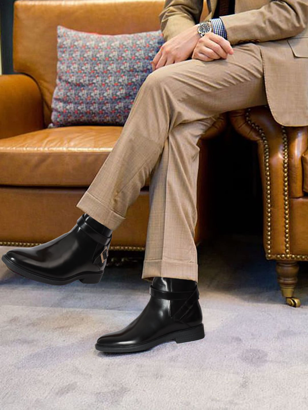 Buy Carlton London Men Mid Top Block Heel Boots With Buckle Detail ...