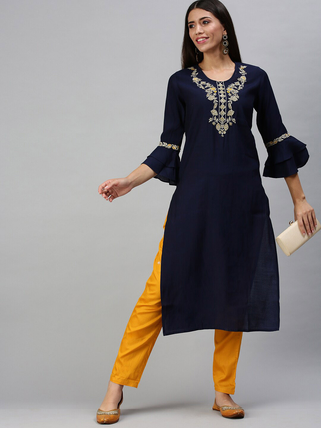 Buy SHOWOFF Floral Embroidered Sequinned Kurta With Trousers - Kurta ...