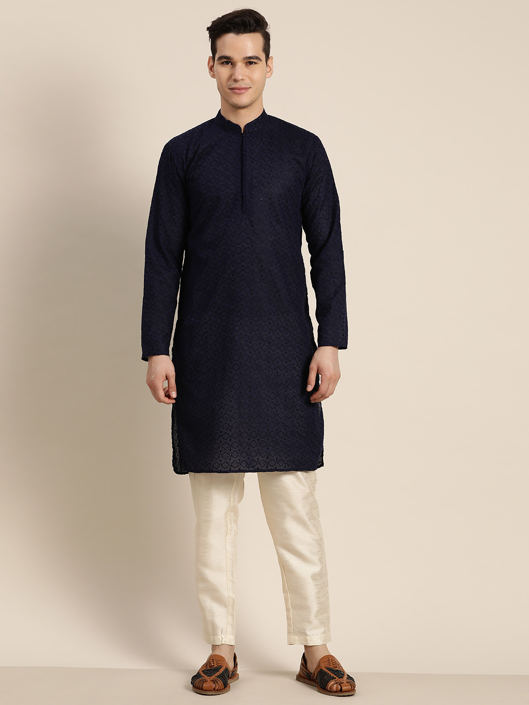 Buy SOJANYA Embroidered Chikankari Pure Cotton Kurta - Kurtas for Men ...