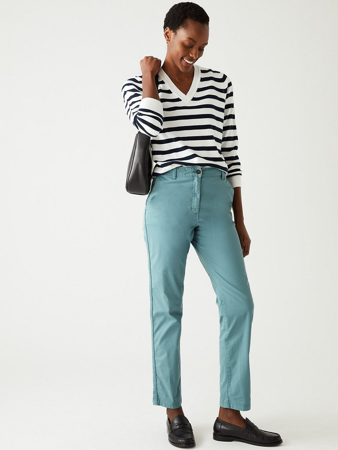 Buy Marks & Spencer Women Slim Fit High Rise Trousers - Trousers for ...