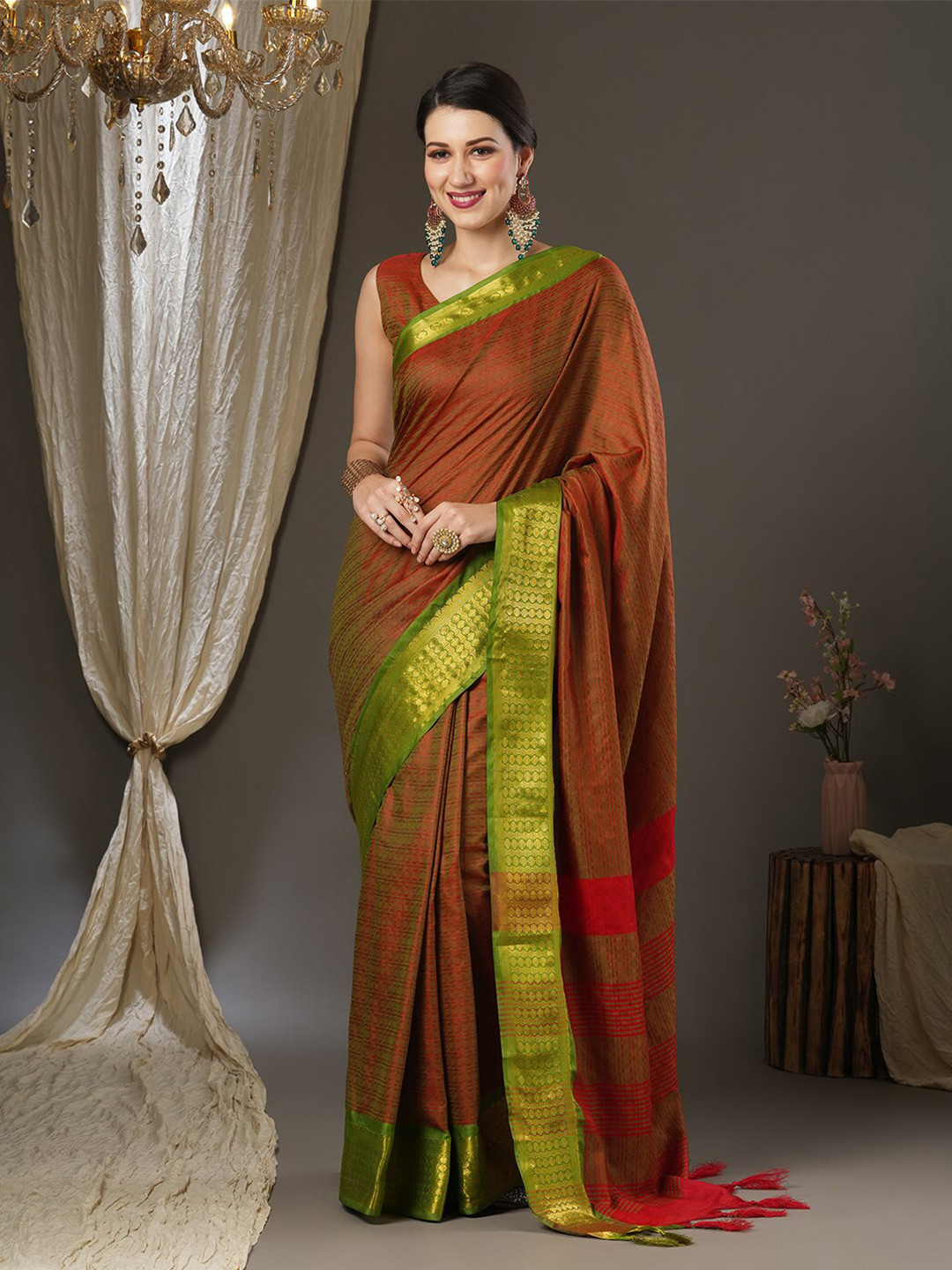 Buy Saree Mall Ethnic Motif Woven Design Zari Taant Sarees - Sarees for ...