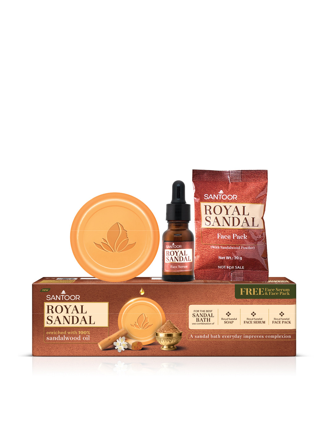 Buy Santoor Royal Sandal 3 Soap + Serum + Face Pack Real Sandalwood Oil ...