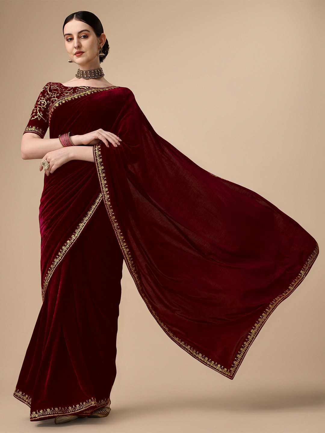 Buy Vaidehi Fashion Embroidered Velvet Saree - Sarees for Women ...