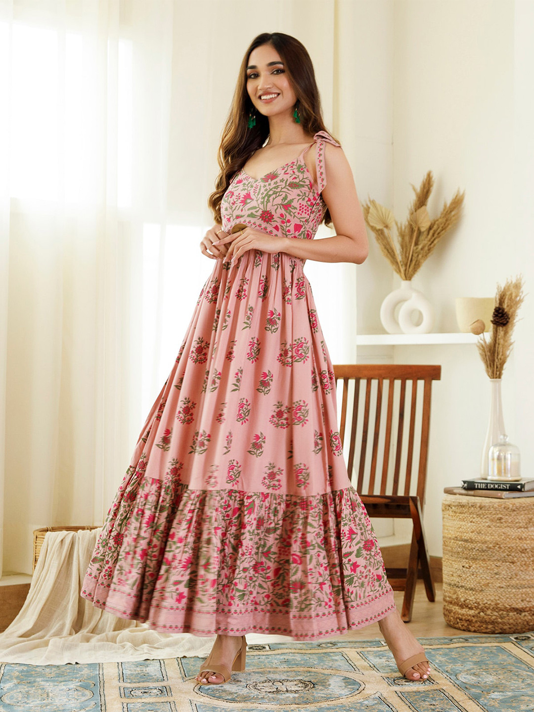 Buy Rustorange Floral Print Maxi Dress - Ethnic Dresses for Women ...