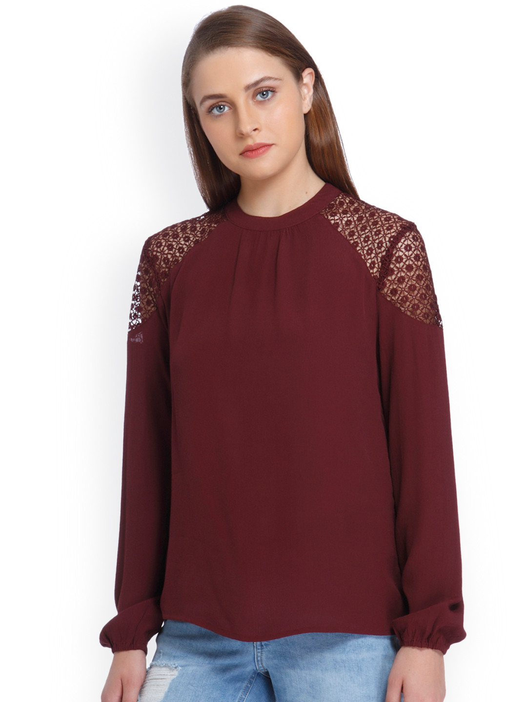Buy ONLY Women Maroon Solid Top - Tops for Women 2230144 | Myntra