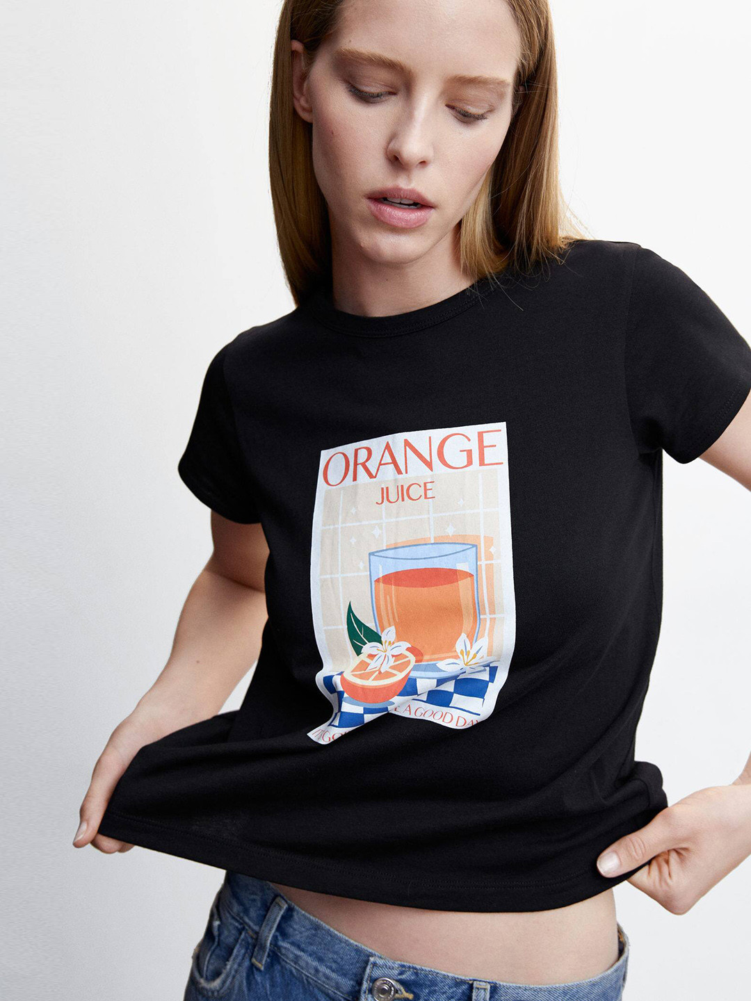 Buy MANGO Printed Pure Cotton T Shirt - Tshirts for Women 22303008 | Myntra