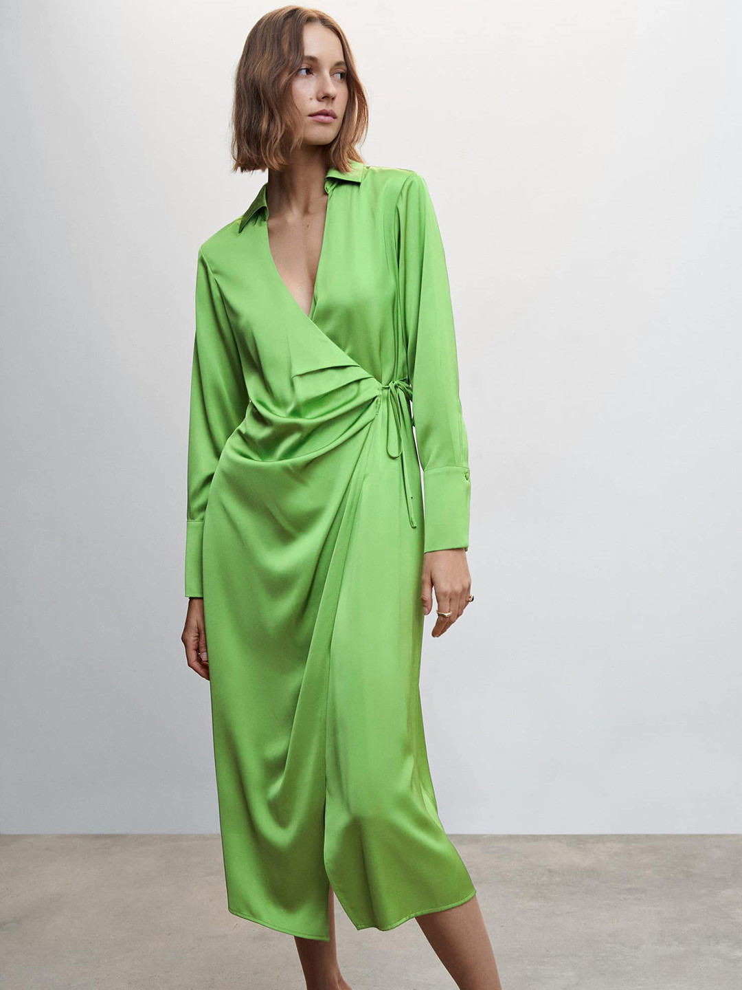 Buy MANGO Wrap Satin Midi Dress - Dresses for Women 22303120 | Myntra