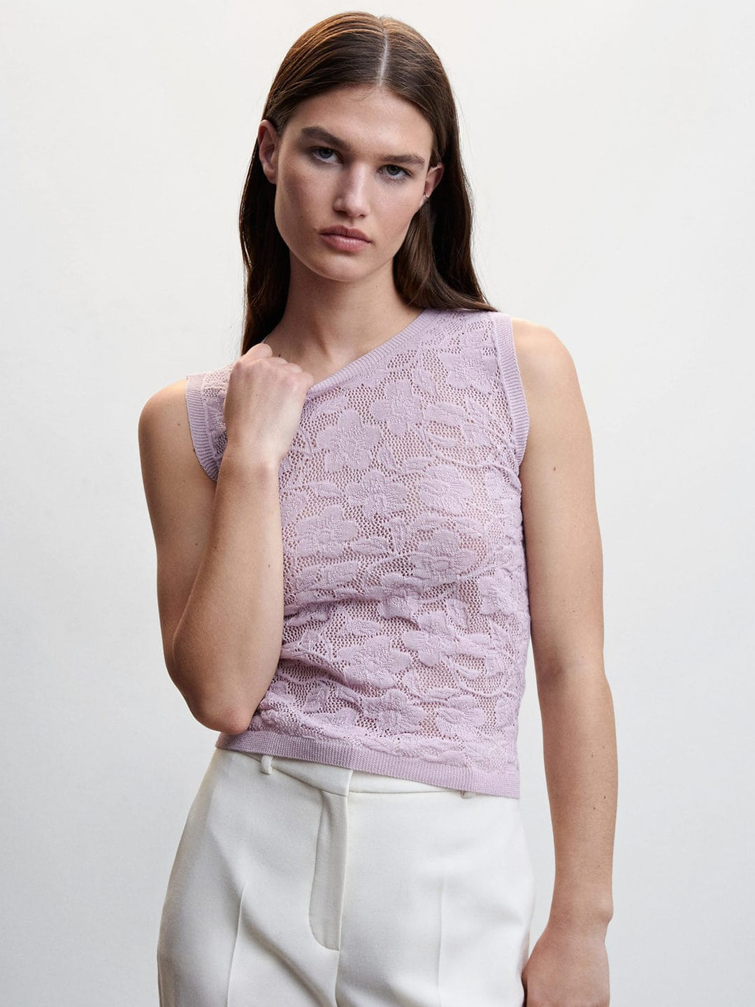 Buy MANGO Floral Self Design Cotton Top - Tops for Women 22303318 | Myntra