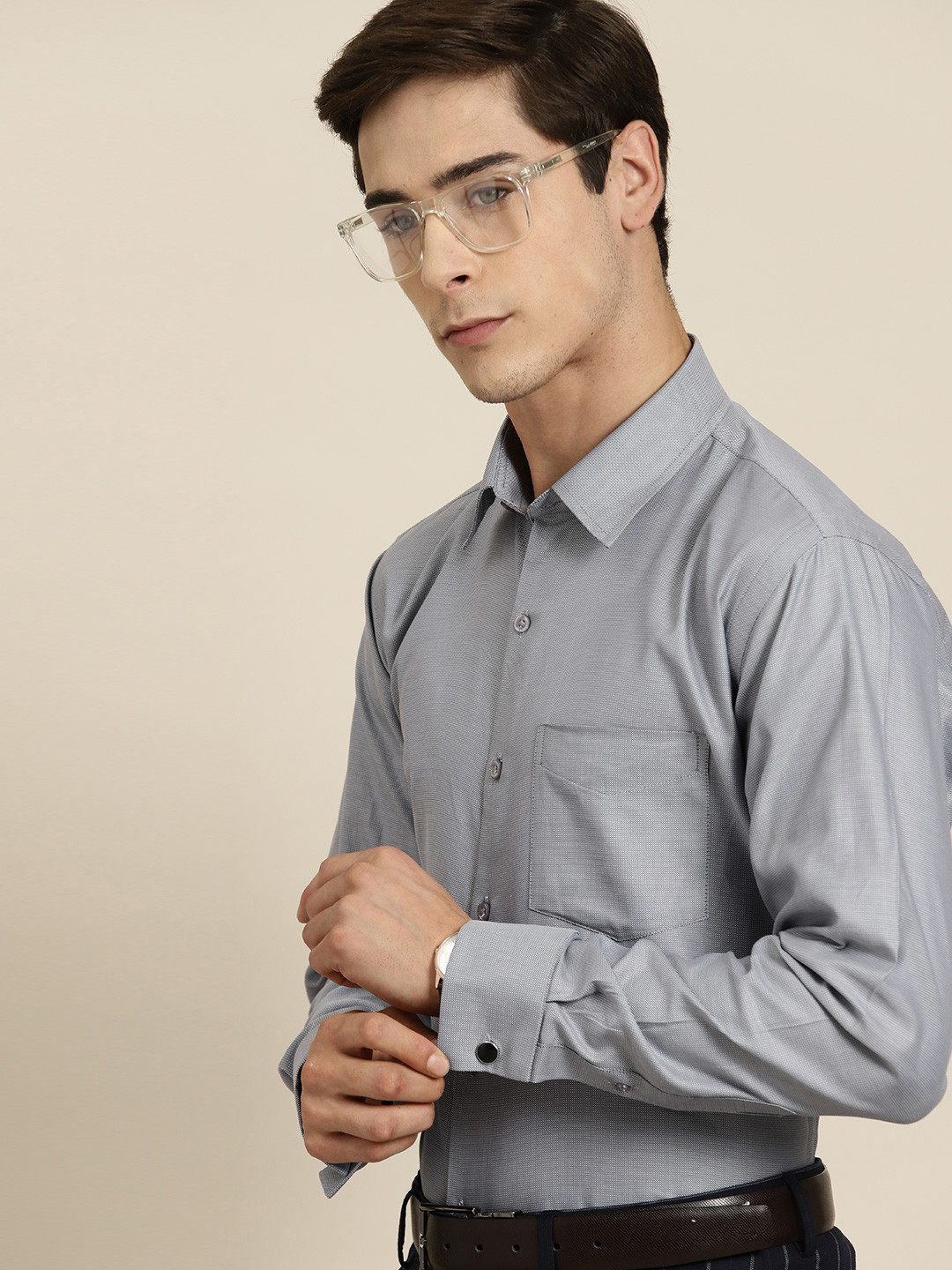 Buy Hancock Men Premium Self Design French Cuff Slim Fit Formal Shirt ...