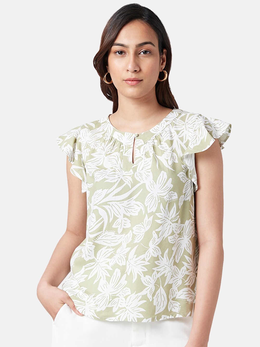 Buy Honey By Pantaloons Floral Printed Flutter Sleeves Top Tops For