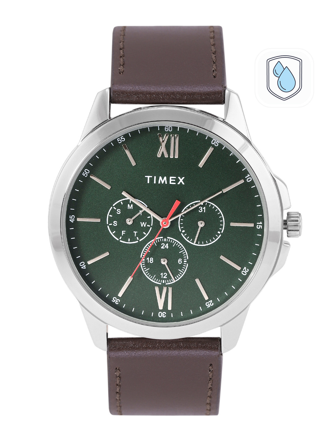 Buy Timex Men Brass Dial & Leather Straps Analogue Multi Function Watch ...