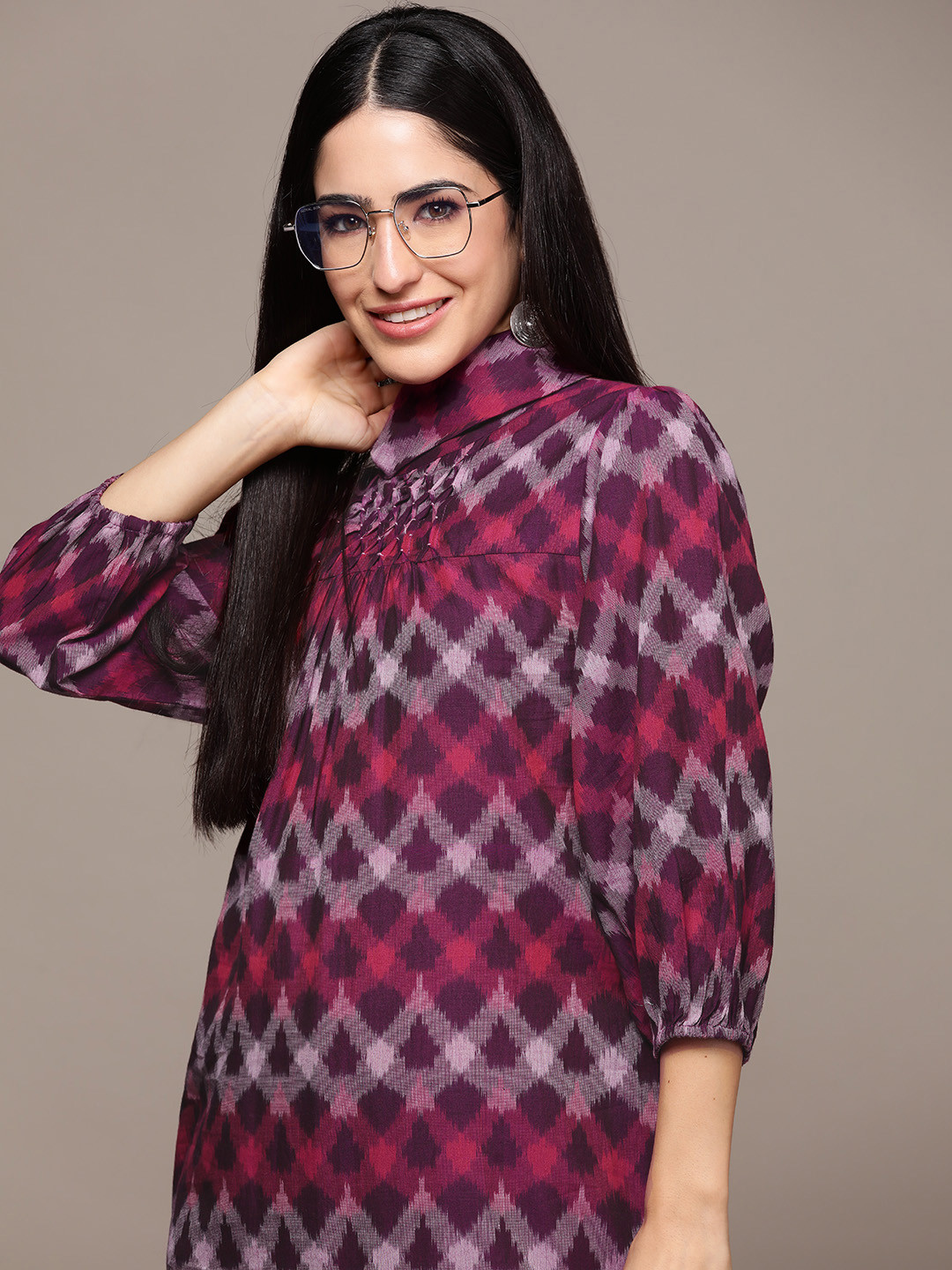 Buy Ritu Kumar Print Bishop Sleeve A Line Midi Dress - Dresses for ...