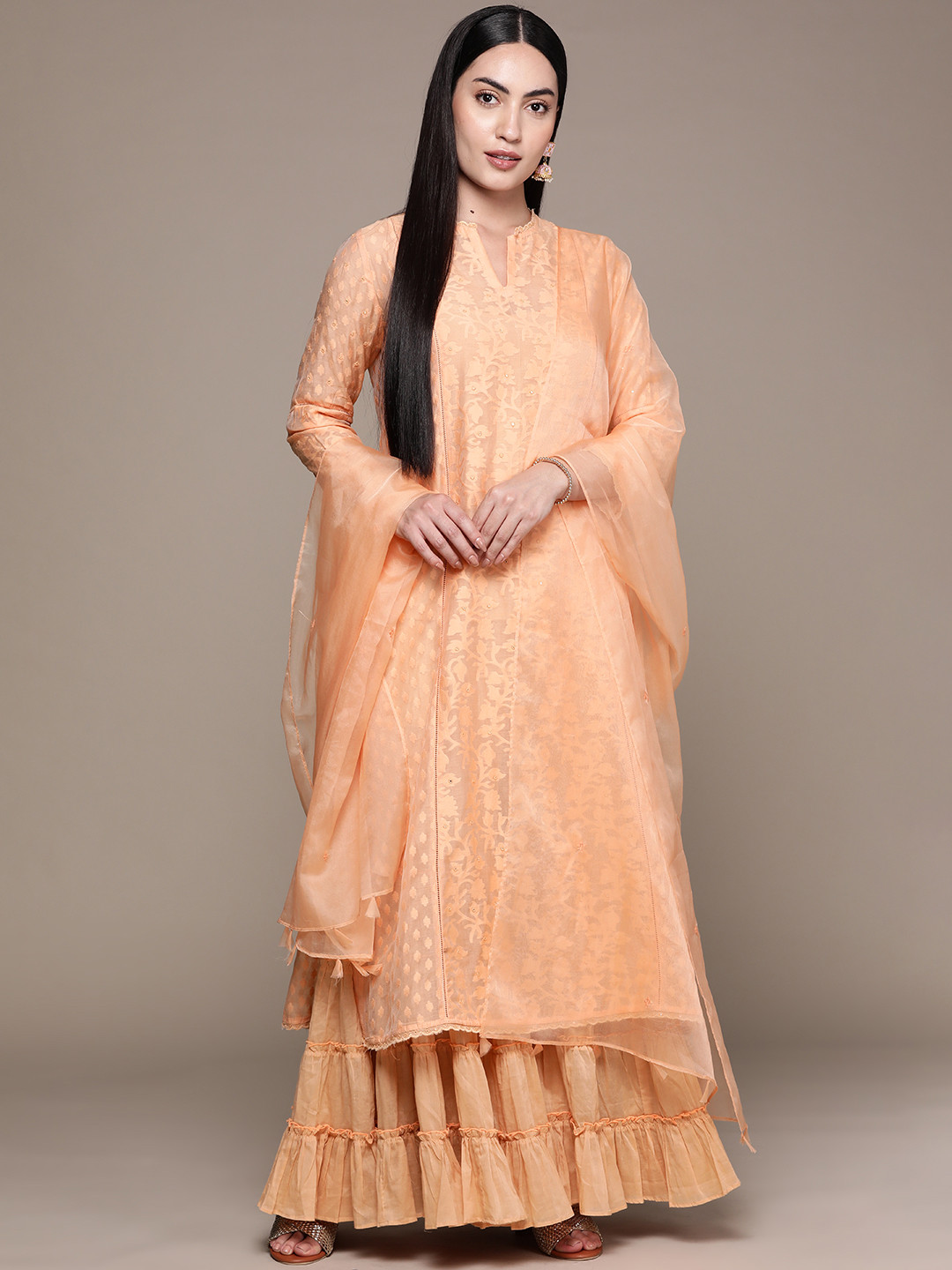 Buy Ritu Kumar Regular Kurta With Sharara & With Dupatta - Kurta Sets ...