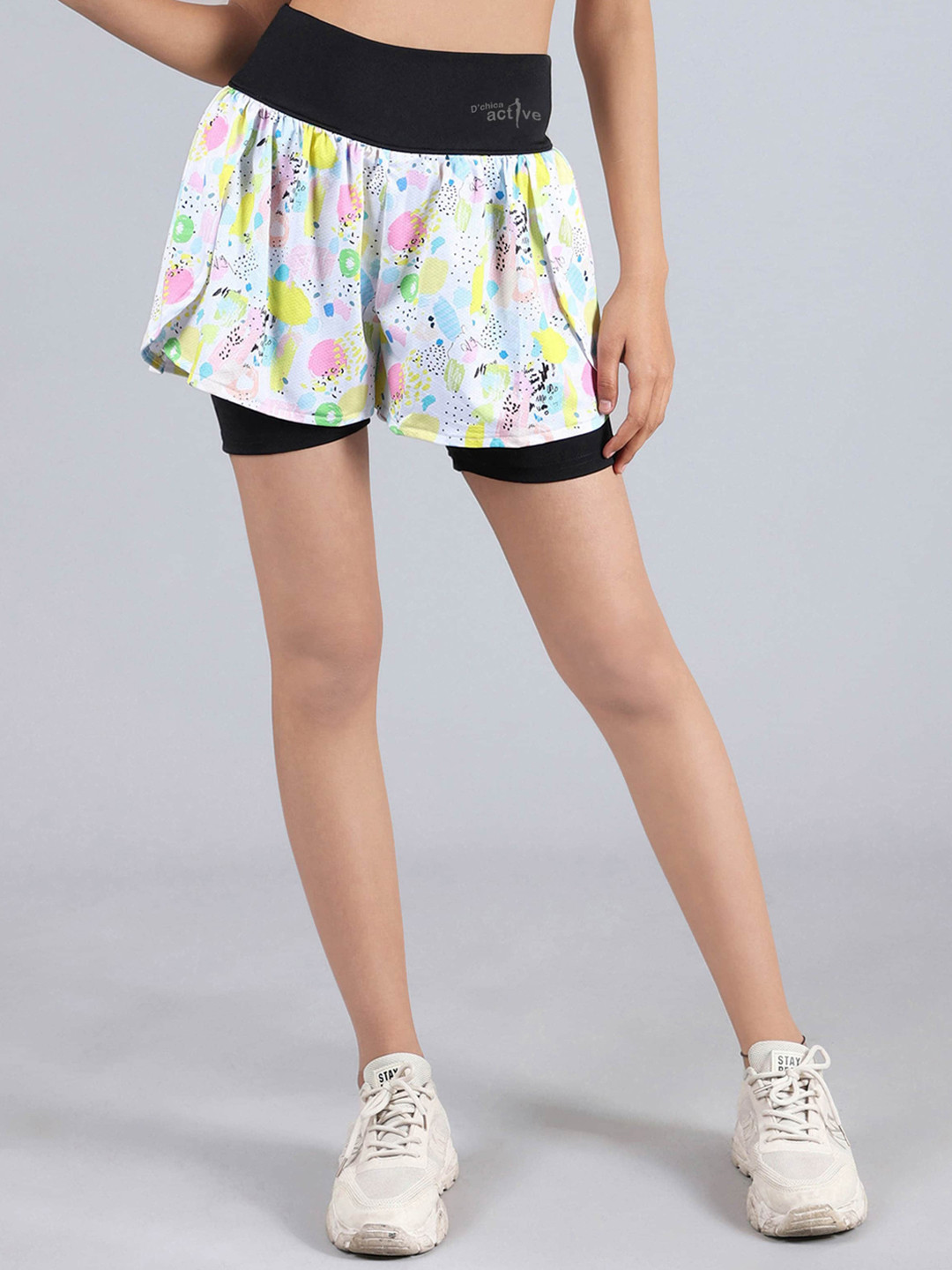 Buy DChica Girls Printed Skinny Fit High Rise Sports Shorts With Inner ...