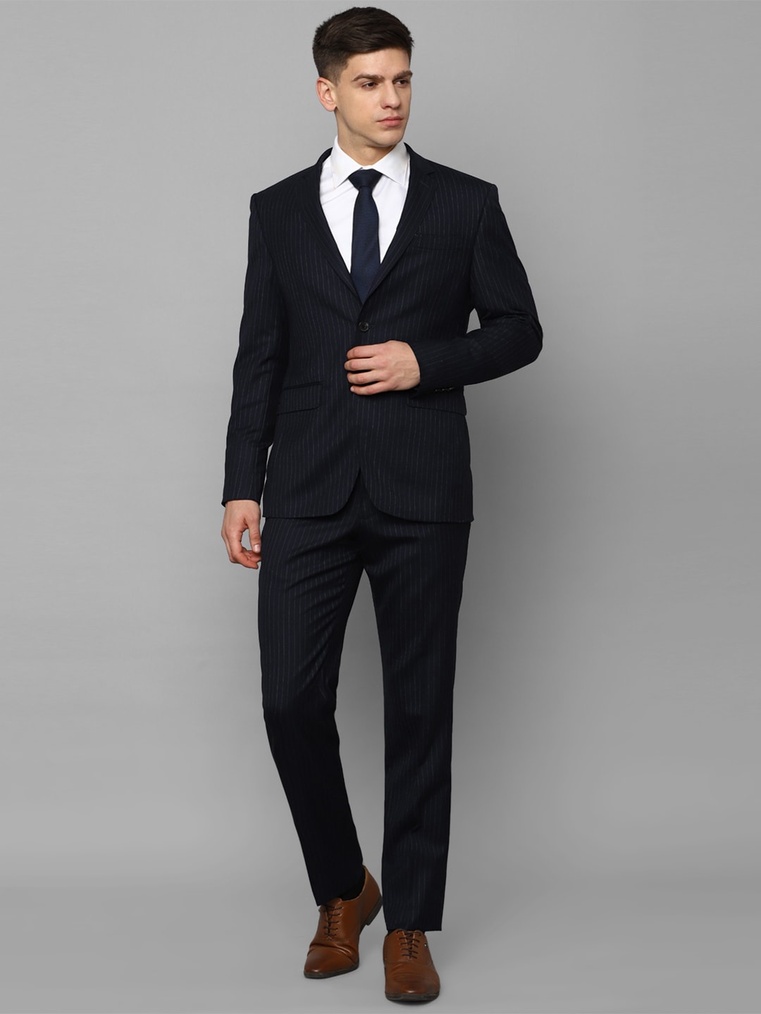 Buy Luxure By Louis Philippe Men Striped Slim Fit Single Breasted Woollen Two Piece Formal Suit