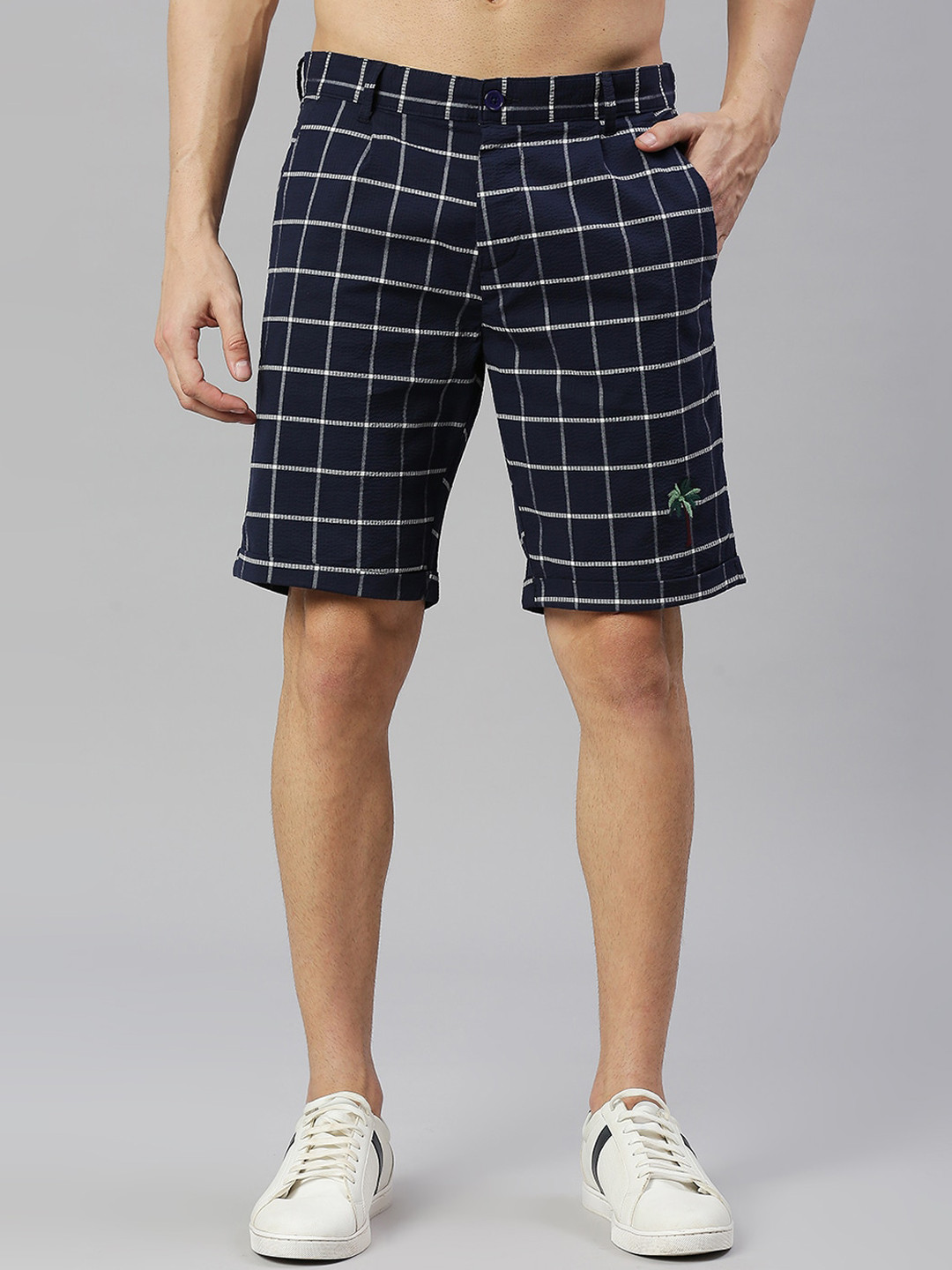 Buy Thomas Scott Men Checked Cotton Slim Fit Knee Length Shorts ...