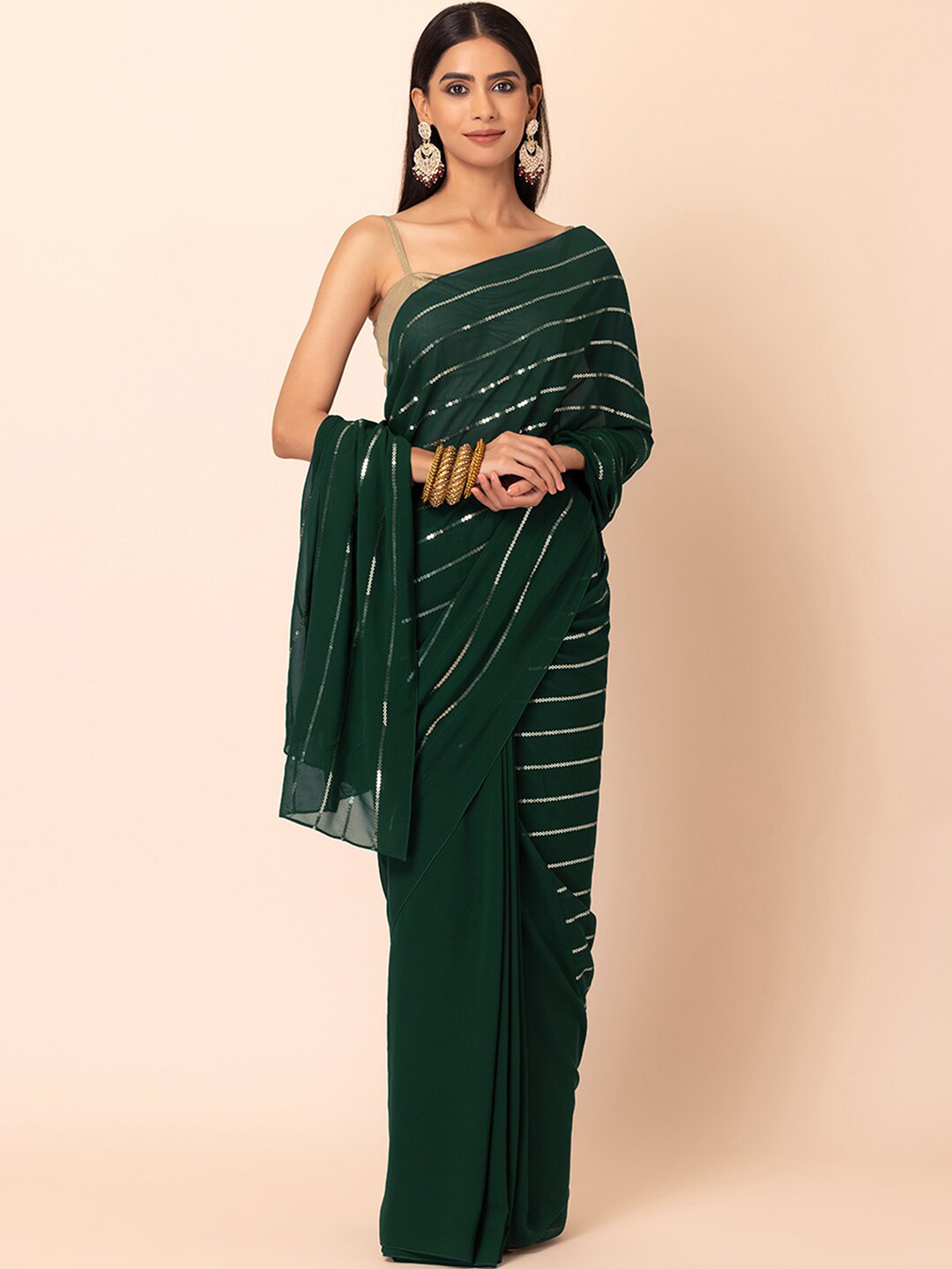 Buy INDYA Striped Sequined Saree - Sarees for Women 22324214 | Myntra